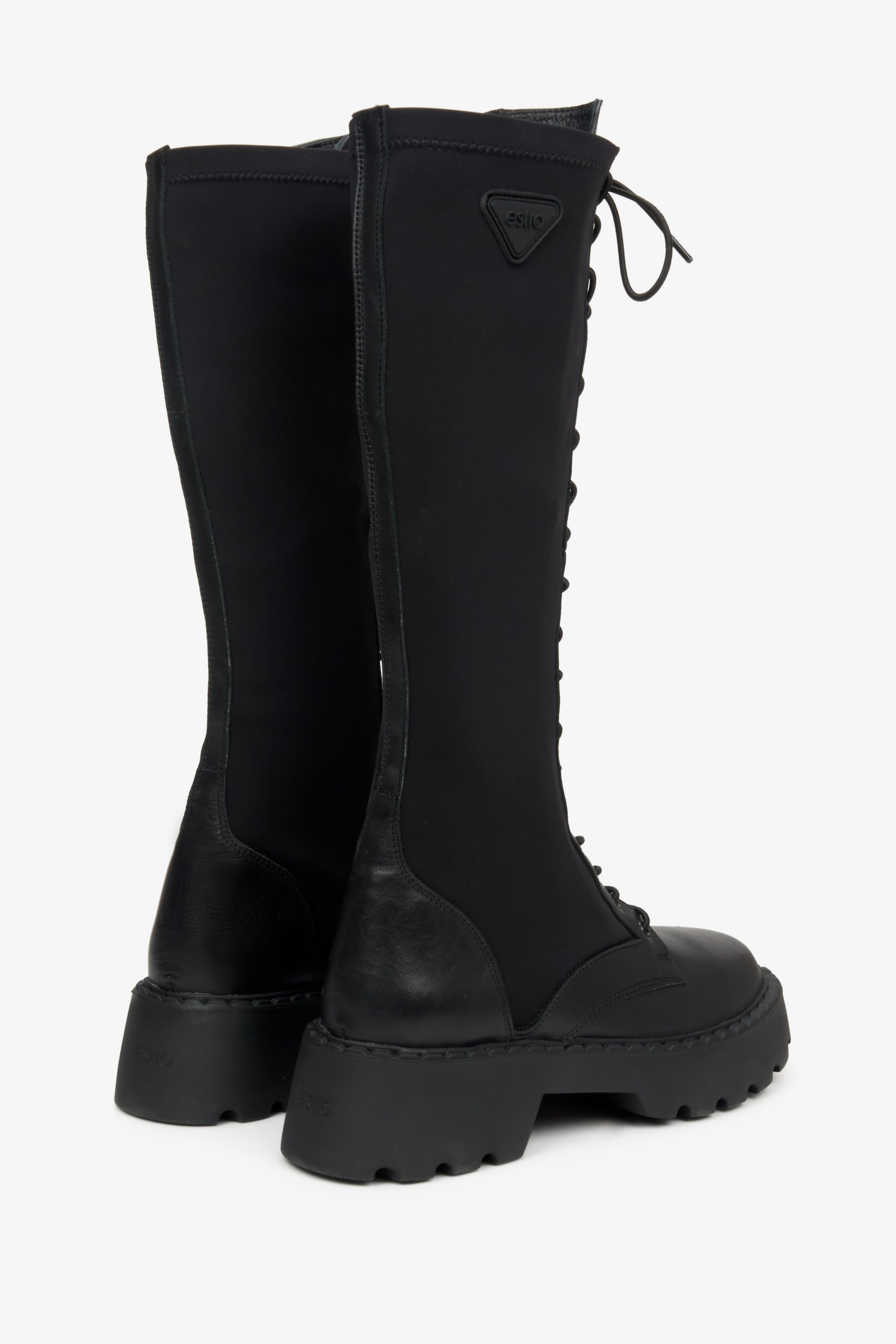 Wysokie workery damskie z elastyczną cholewką, czarne ⠂Sklep Estro ...